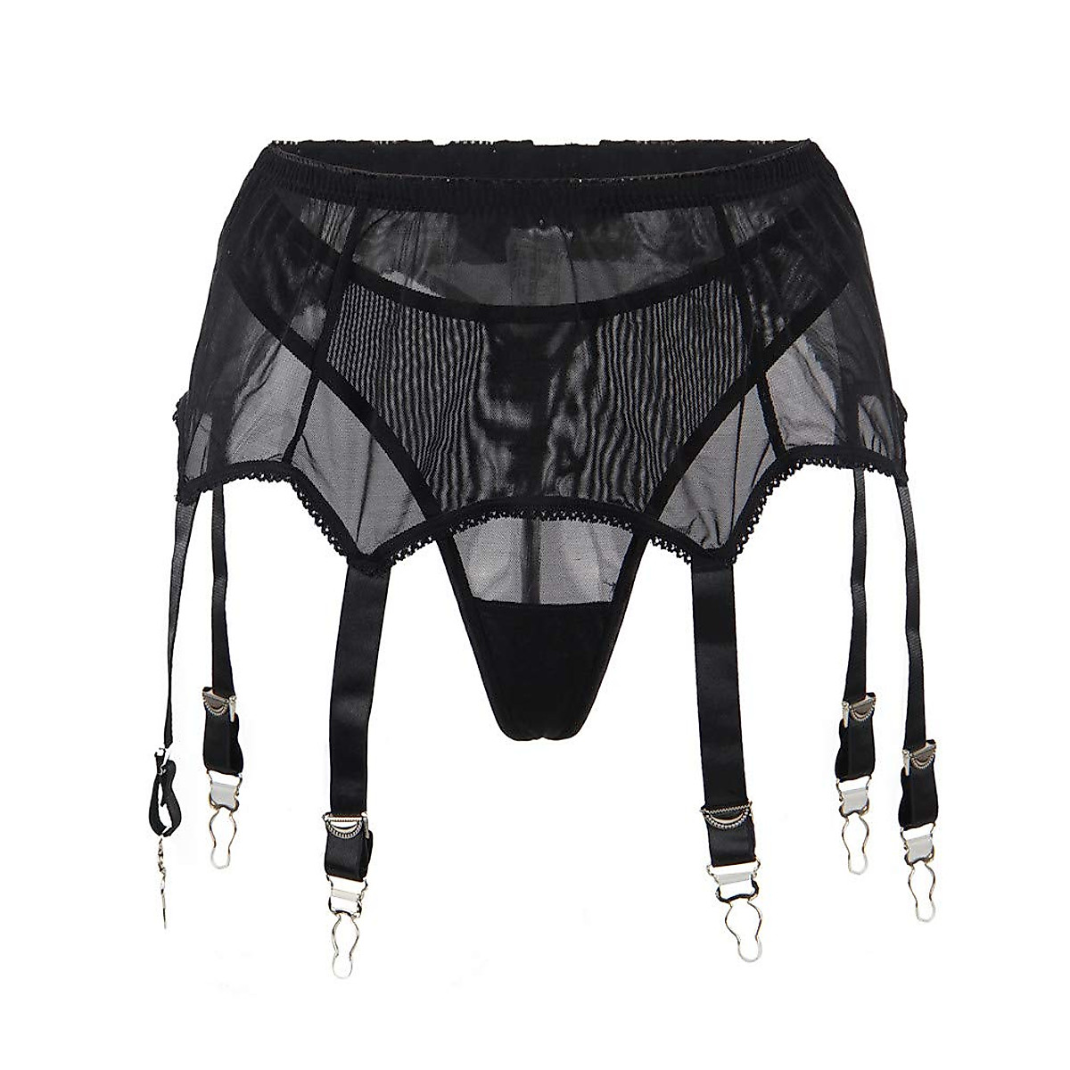 ohyeah Garter Belt and Thigh Highs Set Black Lace Garter Belt with 6 Straps Metal Clip for Thigh Highs Stockings Black Garter Belts for Women Lingerie M-L