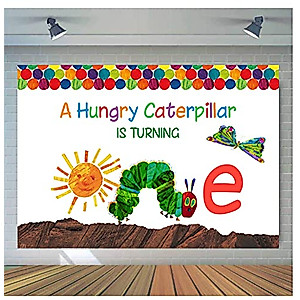 A Hungry Caterpillar is Turning One Birthday Backdrop Photocall Cartoon Caterpillar 1St Birthday Party Background Butterfly 5X3Ft Vinyl