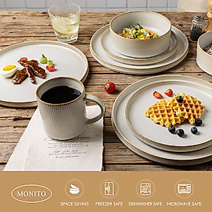 MONITO Ceramic Dinnerware 16 Pieces Dinner Set,Plates Pasta Bowls Cereal Bowls Reactive Change Glaze Dish Sets, Modern Stoneware Dishes, Gift, Bonbon Beige