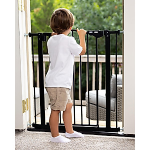 InnoTruth 39.6” Dog Gate for Stairs & Doorways, 30" Tall Baby Gate Pressure Mount Pet Gates, Easy Step Auto Close Both Sides Walk Thru Child Gate, Dual-Lock Safety Design and One-Hand Opening, Black