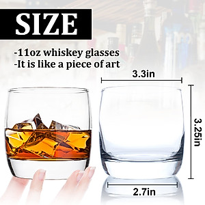 Whiskey Glasses Set of 4, Crystal Bourbon Glasses Set of 4, Old Fashioned Glasses Tumblers, 11 oz Unique Rock Glasses Luxury for Drinking Scotch Bourbon Whisky Cocktail, Gift for Men Women at Home Bar