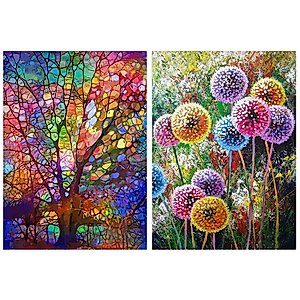 2-Piece Diamond Painting Kits for Adults and Kids，Tree of Life and Dandelion Painting Colorful Artwork for Beginner Perfect for Home Wall Deco Diamond Dotz 12"x16"