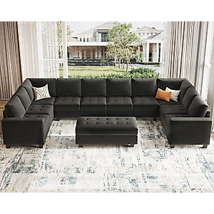 Belffin Oversized Velvet U Shaped Sectional Sofa Set Modular Sectional Sofa Set Convertible Sectional Sofa Couch with Storage Ottoman Corner Modular Sofa Couch Grey