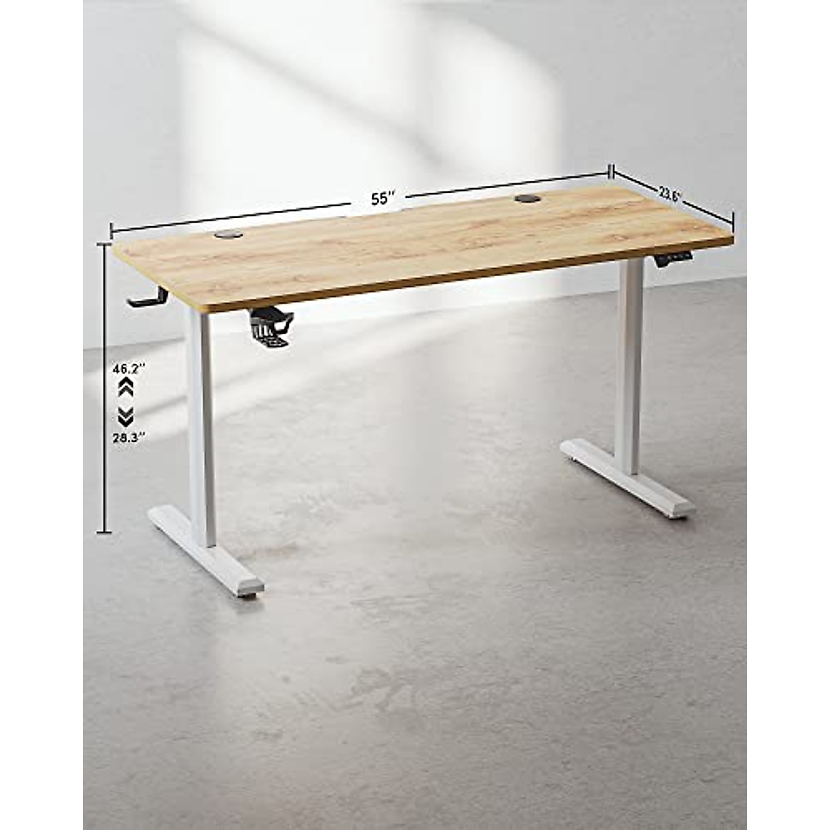 BANTI 55"x24" Standing Desk, Electric Stand up Height Adjustable Home Office Table, Sit Stand Desk, Light Rustic Brown Top