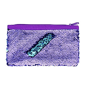 Cute Kids Pencil Case Glitter Reversible Sequin Pen Pencil Pouch for Girls Cosmetic Makeup Organizer Bag Purse for Women (Purple)
