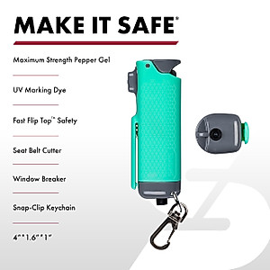 SABRE Safe Escape 3-In-1 Pepper Gel With Seat Belt Cutter & Window Breaker, Maximum Strength Pepper Spray, Snap Clip Keychain for Easy Carry & Fast Access, 0.54 fl oz, Easy to Use Fast Flip Top Safety