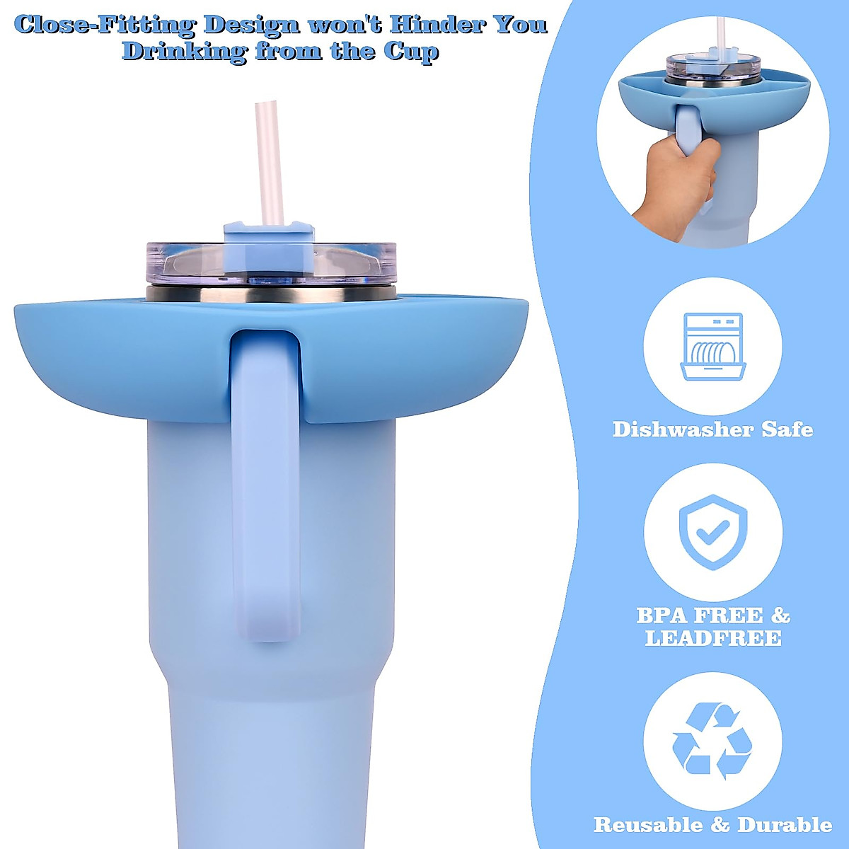 BokingOne Snack Bowl for Stanley 40 oz Tumbler with Handle, Portable Snack Holder Stanley Cup with 4 Compartment, Accessories Reusable Snack Tray (Blue)