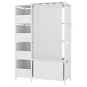 MOYIPIN Portable Wardrobe Storage Closet, Clothes Storage Cabinet with Curtain,40.55 x 16.73 x 65.35Inches, for Living Room, Bedroom, Clothes Room, White