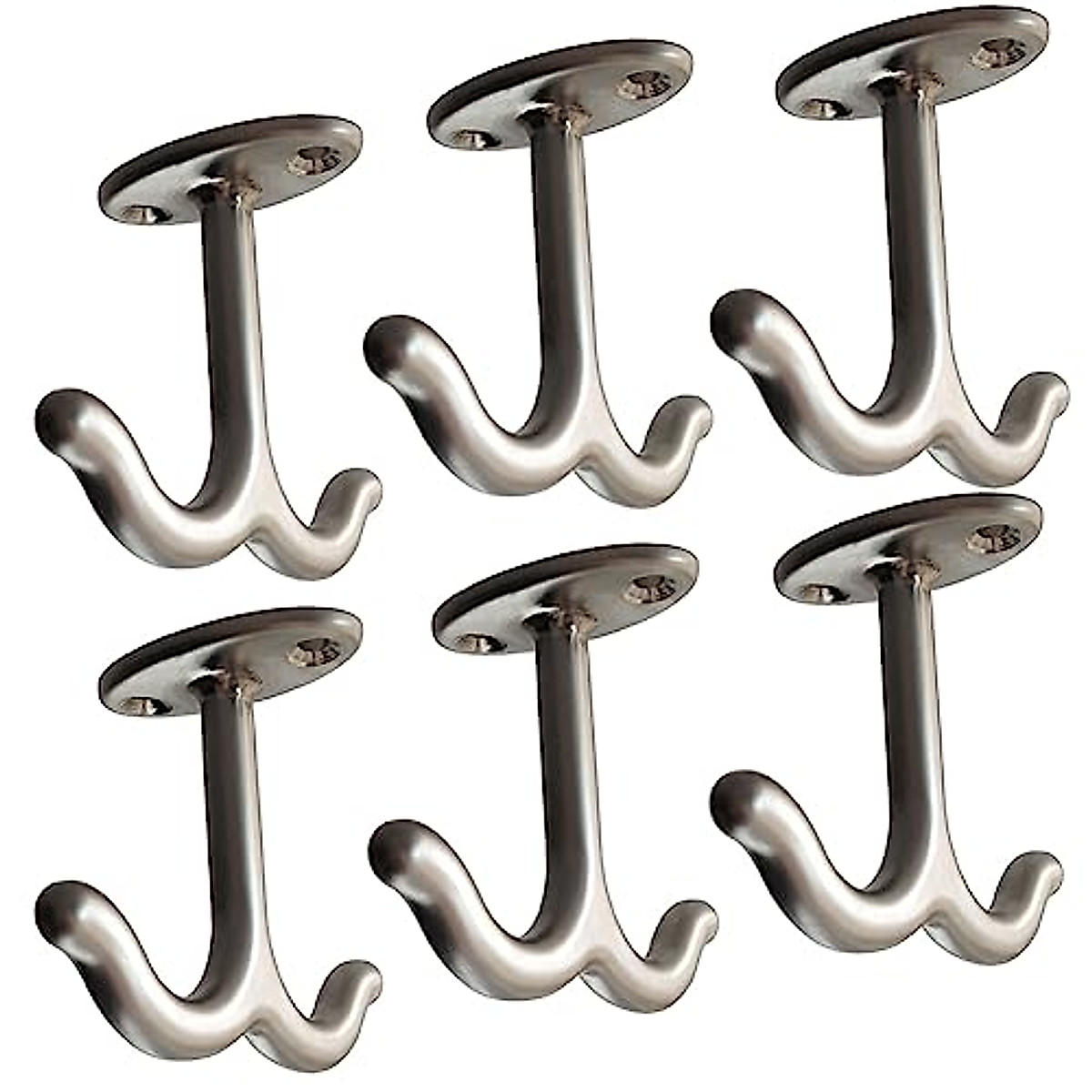 RFORPLY Zinc Alloy Double Prong Ceiling Hook Towel/Robe Clothes Hook for Closet Top Bathroom Kitchen Cabinet Garage (Pack of 6)