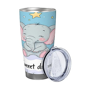 AYCZN Sweet Dream 20 OZ Tumbler Stainless Steel Travel Coffee Mug, Elephant Star Insulated Water Bottle with Lid and 2 StrawsLeakproof Thermal Cup