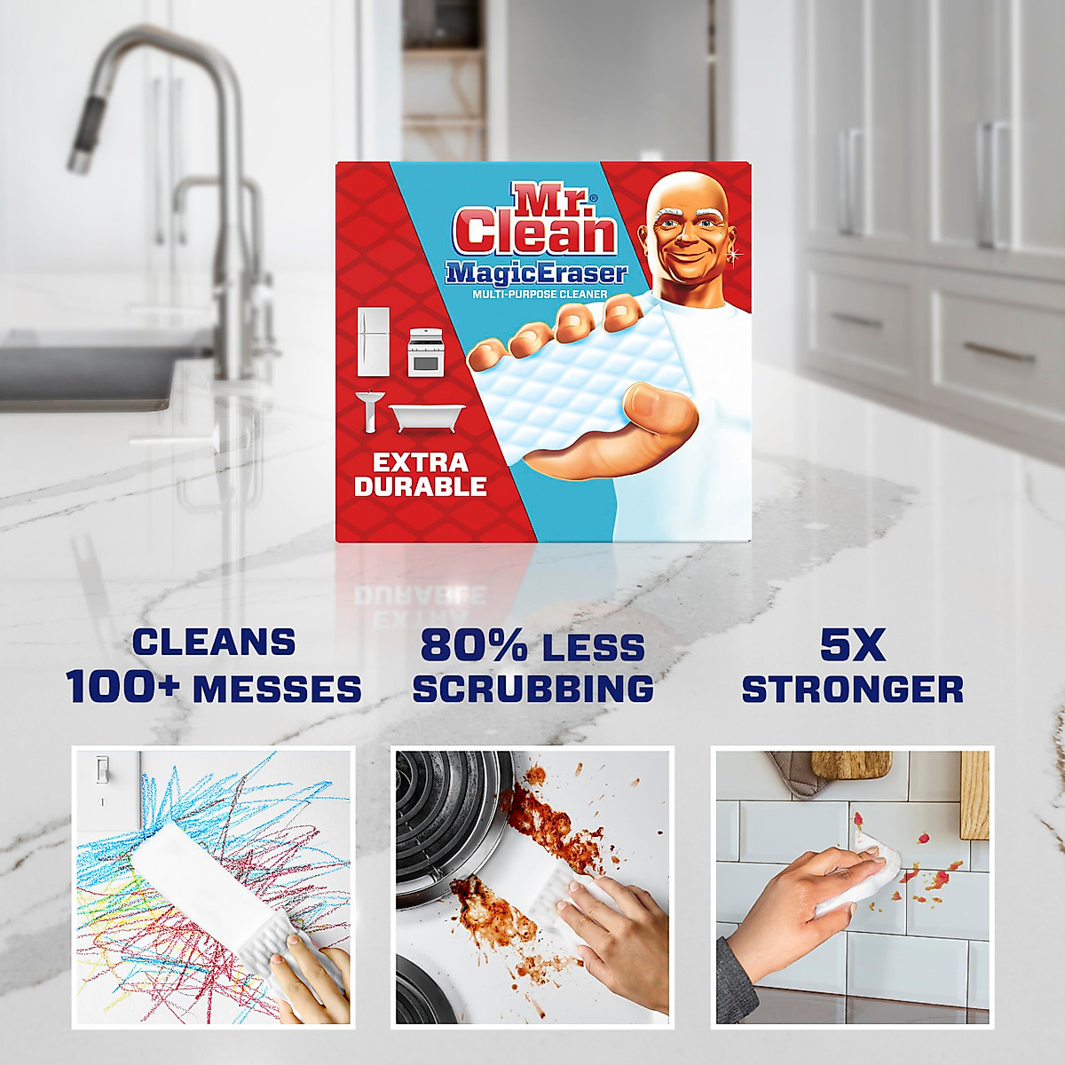 Mr. Clean Magic Eraser, Extra Durable Pro Version, Shoe, Bathroom, and Shower Cleaner, 5X stronger Last longer Cleaning Pads with Durafoam, 10 Count