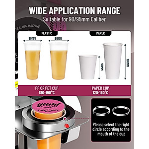 WantJoin Cup Sealing Machine Full Automatic Cup Sealer Machine 89/90/95MM 3.50/3.54/3.74IN Electric White Cup Sealing Machine 500-600 Cups/H(White)