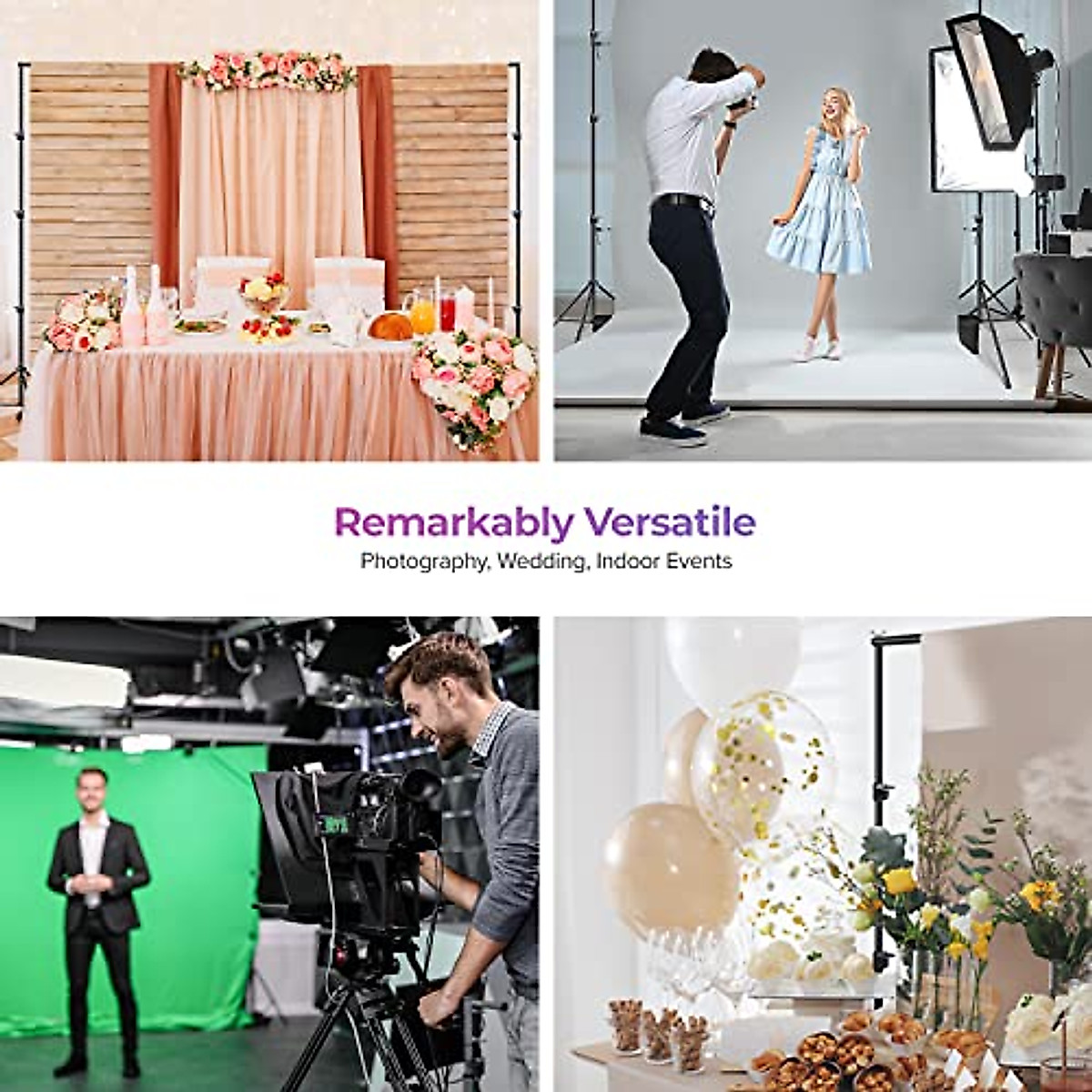 LimoStudio 10' x 9.6' (W x H) Heavy Duty Photo Studio Adjustable Muslin Backdrop Stands, Background Backdrop Support Kit with Super Clamps, Backdrop String Clip Holders, Sandbags, AGG2862