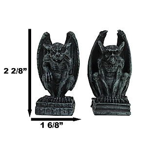 Ebros Gift Notre Dame Castle Top Guardian Mini Gargoyles Crouching On Stone Pedestals Resin Figurine Set of 2 Miniature Fairy Garden Gargoyle Sculpture Pair 2.5" Tall