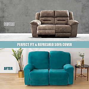 Loveseat Recliner Slipcover, 2 Seat Stretch Reclining Love Seat, Slipcover Recliner Loveseat Sofa Cover with Side Pocket, Anti-Slip Elastic Chair Covers Furniture Protector for Kids, Pets, Dog and Cat