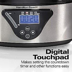 Hamilton Beach Digital Electric Food Steamer & Rice Cooker for Quick, Healthy Cooking for Vegetables and Seafood, Stackable Two-Tier Bowls, 5.5 Quart, Black & Stainless Steel