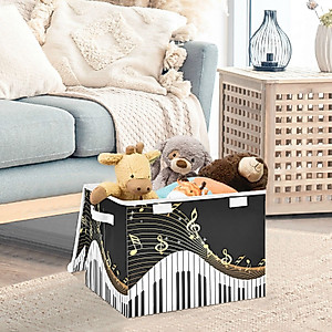 xigua Music Note Piano Key Storage Bins with Lids Foldable Large Cube Storage Boxes with Handles for Home Bedroom Closet Office (16.5x12.6x11.8 in)#22