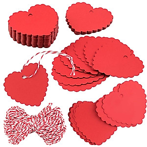 TUPARKA 200 PCS Red Valentine Gift Tags Kraft Paper Gift Tags Heart Shape Tags with Strings for Valentine's Day Party Decorations, Wedding Party Favors