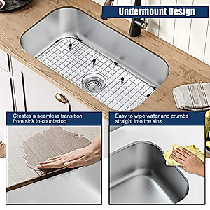 Giantex Single Bowl Kitchen Sink 16 Gauge Stainless Steel Undermount Wash Sink with Metal Tray 9” Deep (31''Lx18.5''Wx9''H)