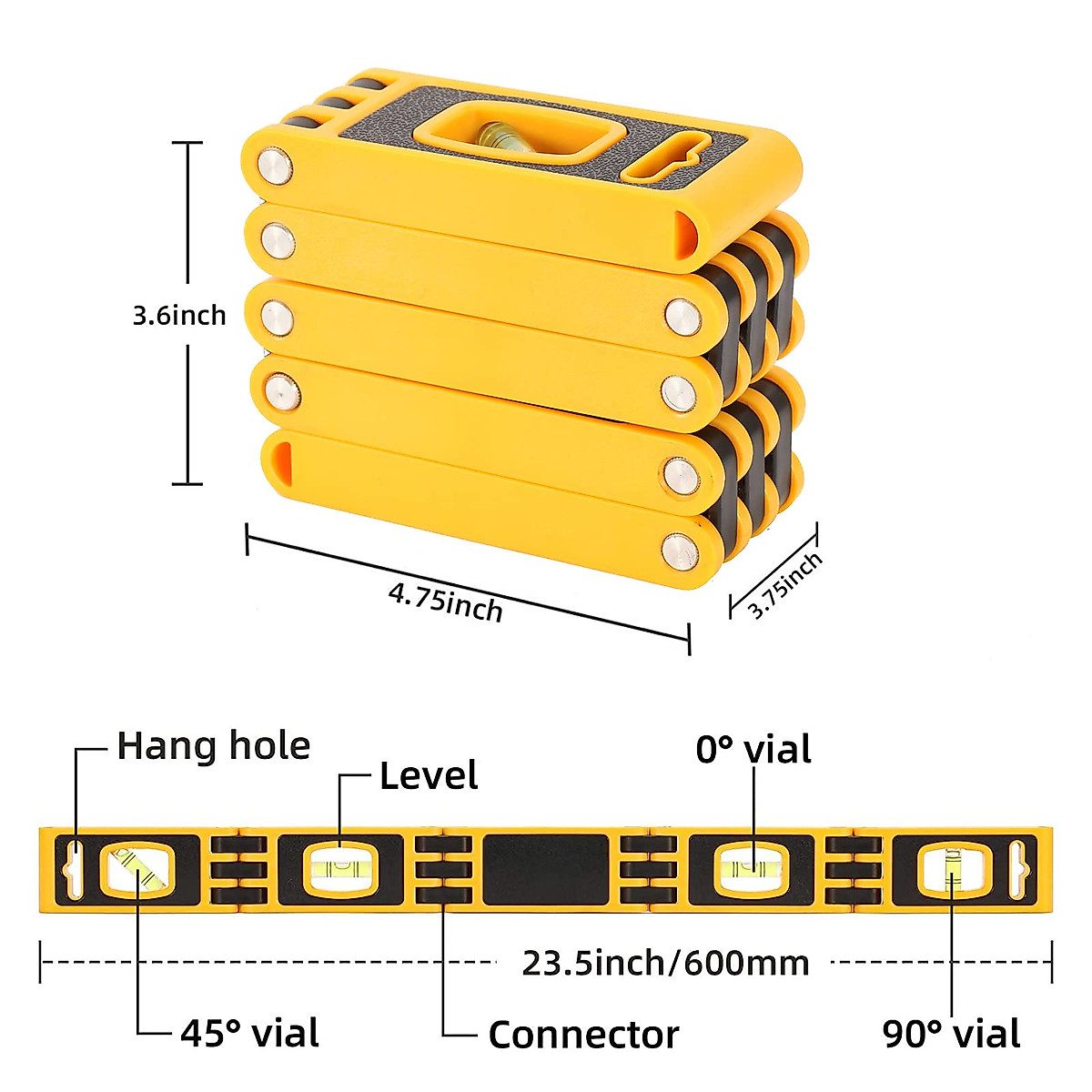 OLI 24-Inch Foldable Level Measuring Tool with 45°/90°/180° Bubbles