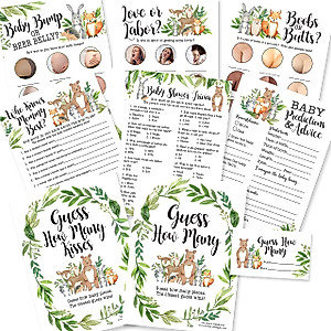 75 Woodland Who Knows Mommy Best, Baby Prediction and Advice Cards etc, 25 Guess How Many Cards - 8 Double Sided Cards Baby Shower Games Funny, How Many Kisses Game Baby Shower Decorations