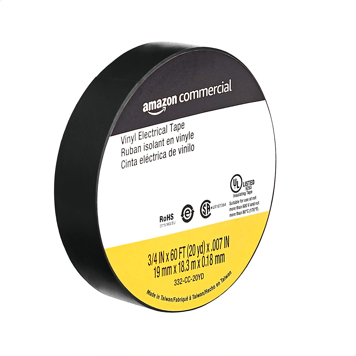 AmazonCommercial Vinyl Electrical Tape, 3/4 in x 60 ft x 0.007in (19 mm x 18.3 m x 0.18mm), Purple, 12-Pack