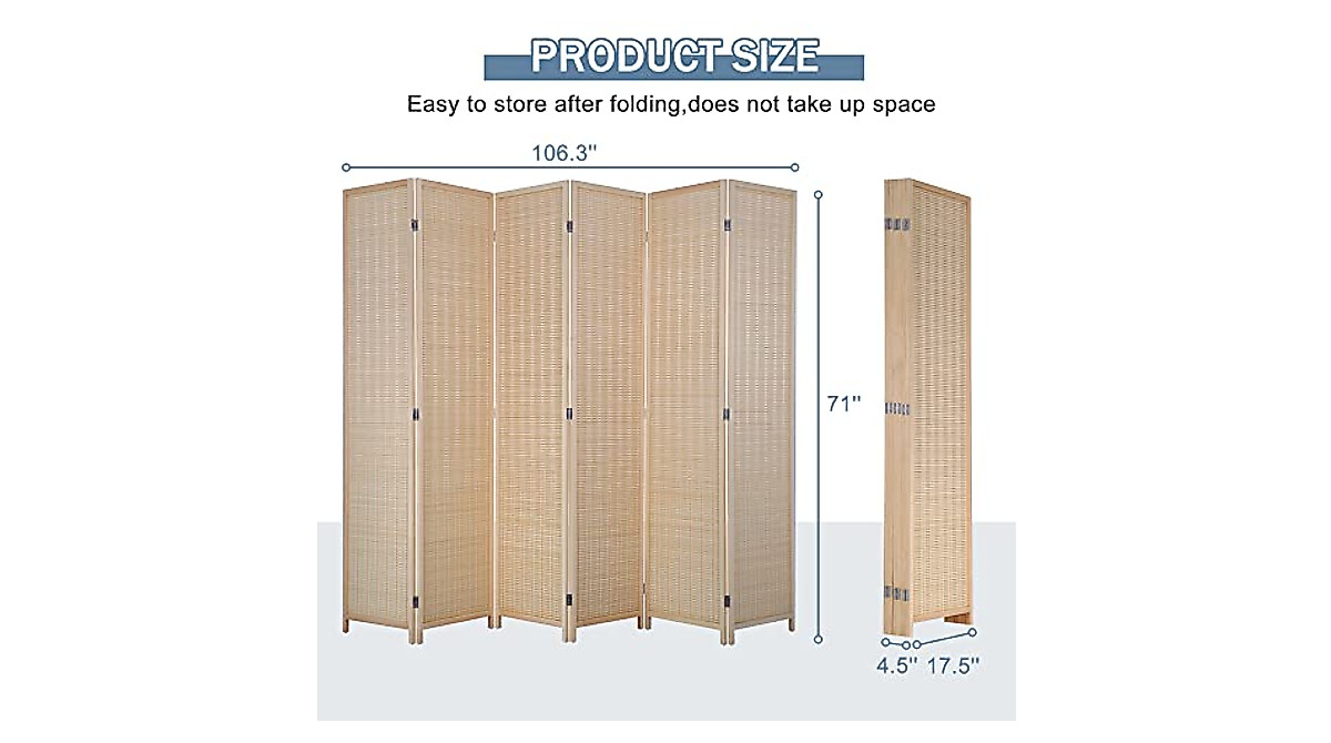 6FT Folding Wood Frame Room Divider - Privacy Screen