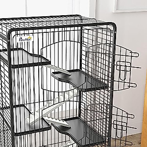 PawHut 6 Level Small Animal Cage for Dwarf Rabbits, Pet Minks, and Chinchillas w/Removable Tray, Ramp, Water Bottle, Food Dish, Small Pet Cage for Indoor Use, Black