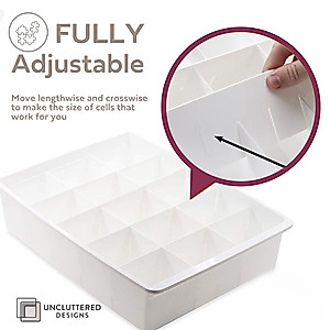 Uncluttered Designs Adjustable Drawer Dividers — Customizable Organization for Utility & Junk Drawers — Storage Solution for Kitchen and Office (White, 3 Pack)