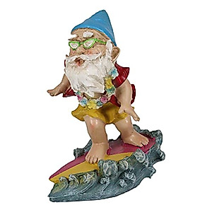 Ebros Free Spirited Hippie Hawaii Themed Vacation Fairy Garden Gnome Holding Aloha Banner Figurine DIY Mr Gnomes Collection Statue Home Decor