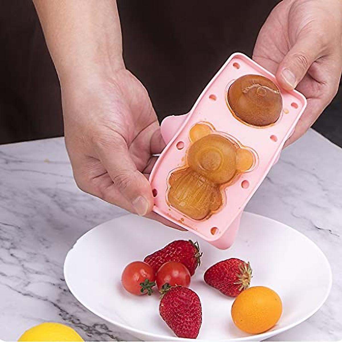 Bear and Rose Ice Cube Tray, 3D Ice Cubes Mold, Super Easy Release Stackable, Flexible Silicone Ice Cube Molds for Drink, Cocktails, Whiskey (Color : Green, Size : 4PCS)