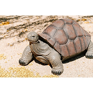 XBrand 28" L Brown and Black Concrete/MgO Walking Tortoise Statue, Indoor or Outdoor Décor, Garden Sculptures, Turtle Garden Statue