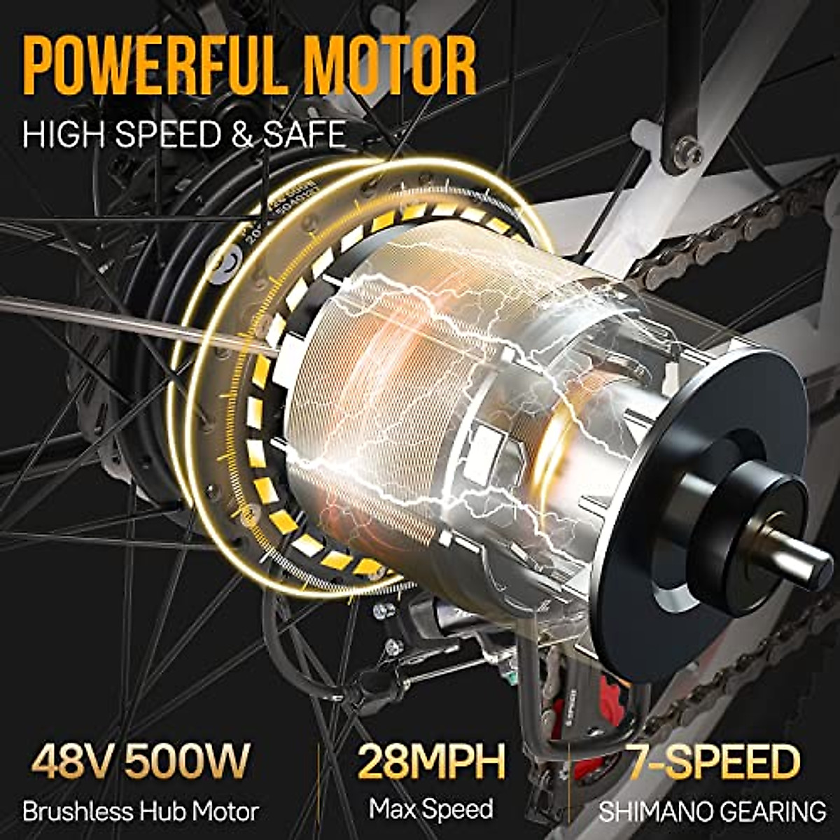 GELEISEN Electric Bike for Adults 500W Electric City Cruiser 25Mph Step-Thru Electric Bicycle, 48V 10Ah/13Ah Removable Battery, 26" Electric Commuter Bike for Adults, Professional 7-Speed