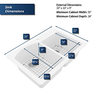 Karran QT-610 Drop-In Quartz Composite 33 in. 1-Hole 60/40 Double Bowl Kitchen Sink Kit in White