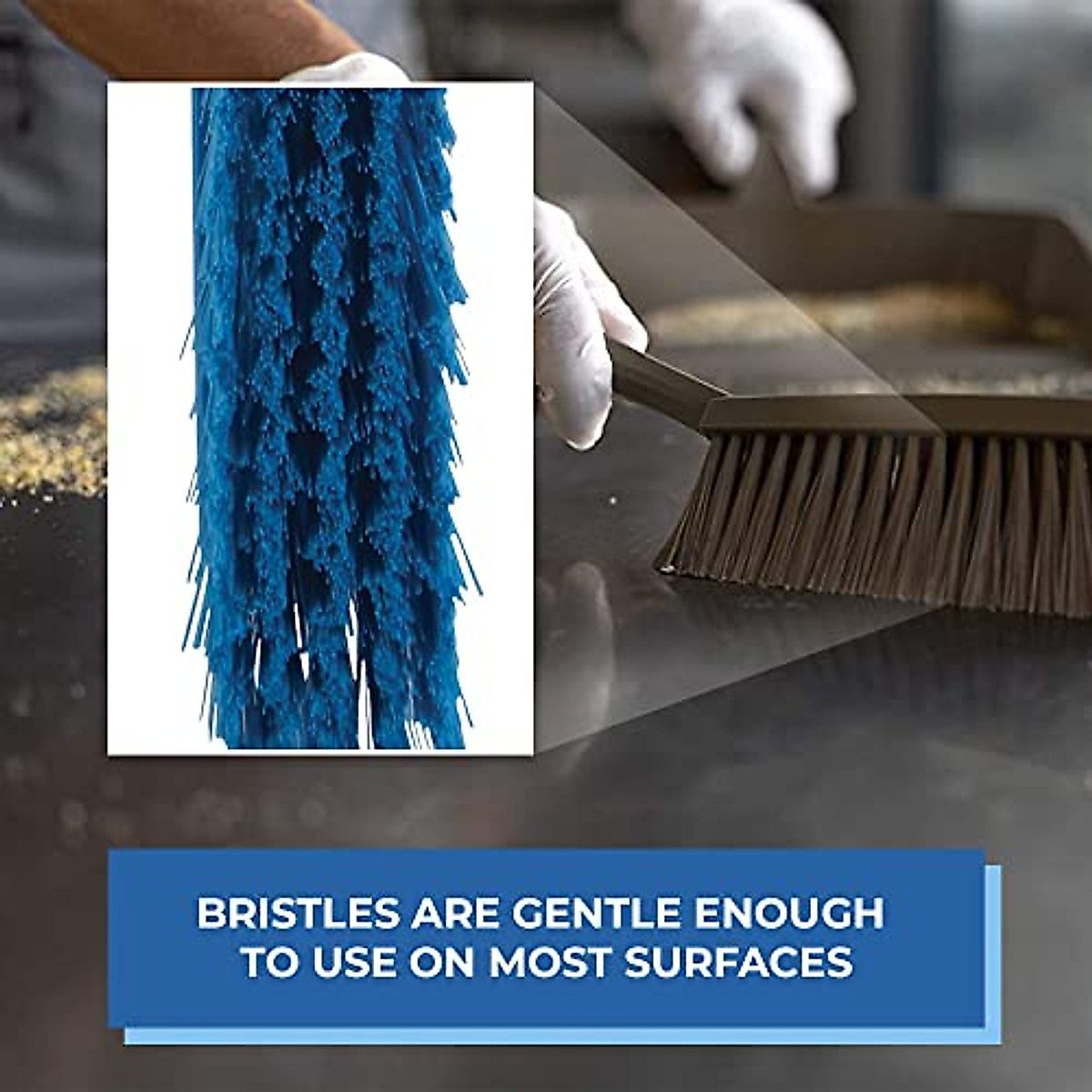 Vikan 45873 Bench Cleaning Brush, Polypropylene/Polyester Soft Bristle Dustpan Brush & Sweeper With Handle, 14-Inch, Blue