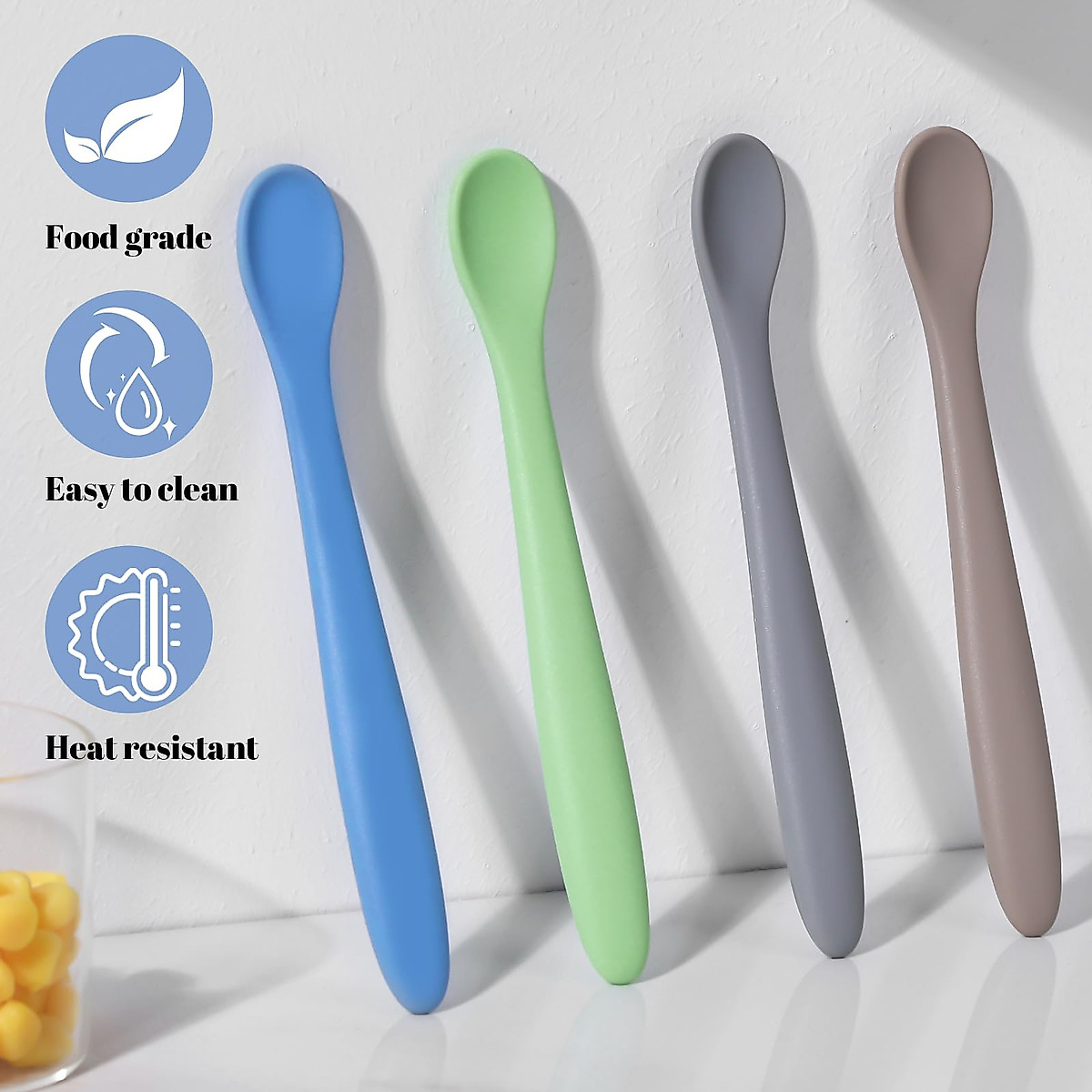 HAKSEN 8PCS Silicone Feeding Spoons, Baby Spoons Training Spoons Silicone Baby Utensils Infant Spoons for First Stage Baby and Parents