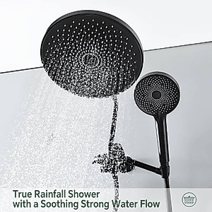 10" High Pressure Rainfall Shower Head with Handheld Combo, Upgrade 12" Extension Arm Height Adjustable, Powerful Shower Head, Brass Shower Holder Extra Long Shower Hose, Matte Black