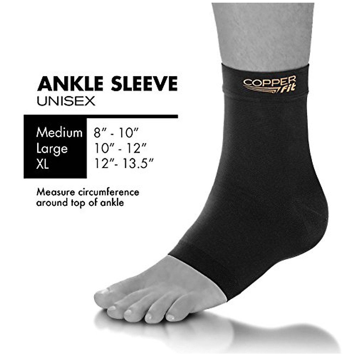 Copper Fit Original Recovery Ankle Sleeve, Black with Copper Trim, Medium, Packaging May Vary