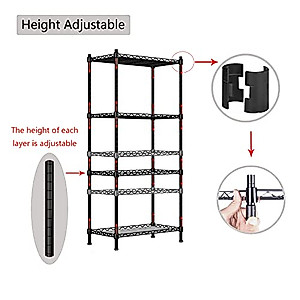 SORCEDAS Shelve 4 Tier Adjustable Utility Metal Storage Wire Rack Unit for Home Kitchen Garage Bathroom Office Indoor Black (Black, 4 Tier-Adjustable Feets)