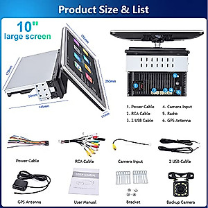 Android Stereo Hikity Single Din Car Stereo 10" HD Capacitive Vertical Rotatable Touch Screen Car Radio with Bluetooth GPS & Backup Camera, Car Audio Receivers Support WiFi Subwoofer Mirror Link