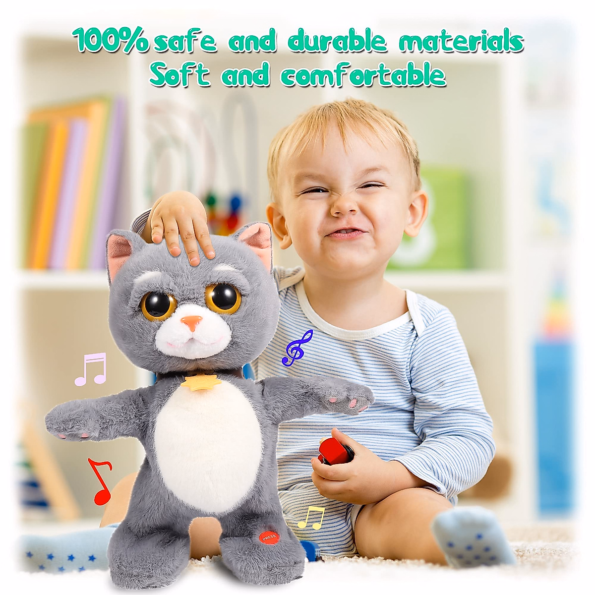 gebra Baby Toys 12 18 Months Singing Dancing Talking Cat Toddler Toys Interactive Cat Plush Early Learning Educational Musical Toy Gift for Boys and Girls Age 1 2 3 4 5, 14"