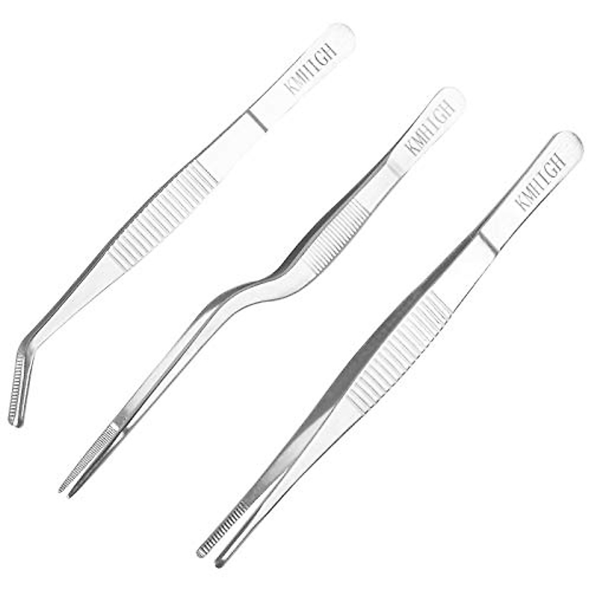 KMHIGH Stainless Steel Tweezers Set, For Small Gardening and Kitchen, Multi-Purpose Tools. (3Pcs, 6.15Inches / 6.3Inches / 6.5Inches)