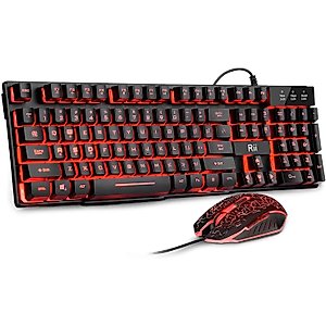 Rii Gaming Keyboard and Mouse Set, 3-LED Backlit Mechanical Feel Business Office Keyboard Colorful Breathing Backlit Gaming Mouse for Working or Primer Gaming,Office Device (RK108)