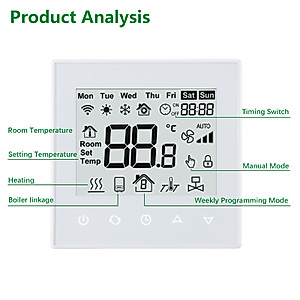 Wengart Underfloor Heating Thermostats Controller 7-Day Programmable with LCD Touch Screen WG505,AC230V 3A Work for Radiant Floor Heating Link Gas Boiler White