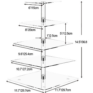 Kimdee 5 Tier Square Cupcake Stand Acrylic Cupcake Tower Display with Colorful LED Light
