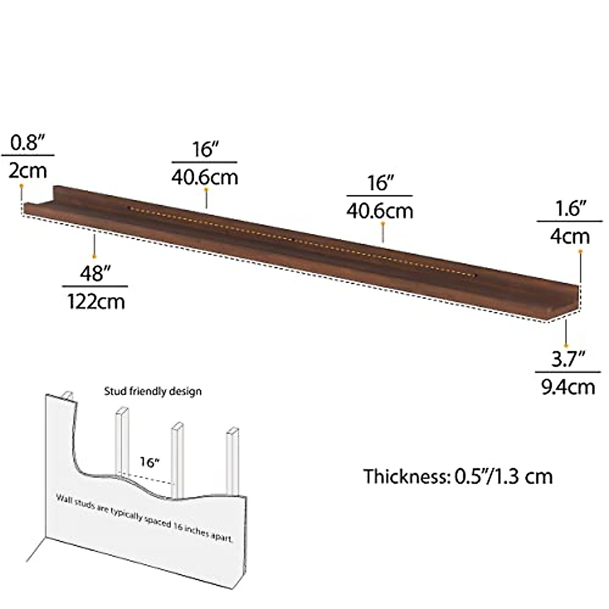 Wallniture Denver 48 Inch Long Floating Shelves for Wall, Narrow Picture Ledge Shelf Set of 2, Wall Shelves Walnut Color