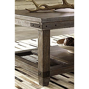 Signature Design by Ashley Danell Ridge Rustic Rectangular Coffee Table with Iron Accents, Brown
