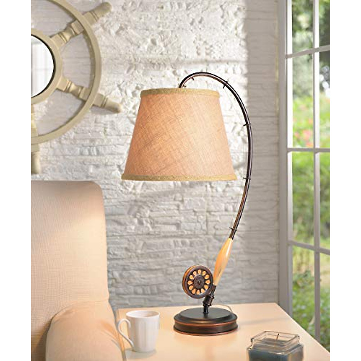 Kenroy Home 32193ORB Fly Rod Table Lamp with Oil Rubbed Bronze w/Wood Accent Finish, Rustic Style, 27.5" Height, 12" Width, 14.5" Depth
