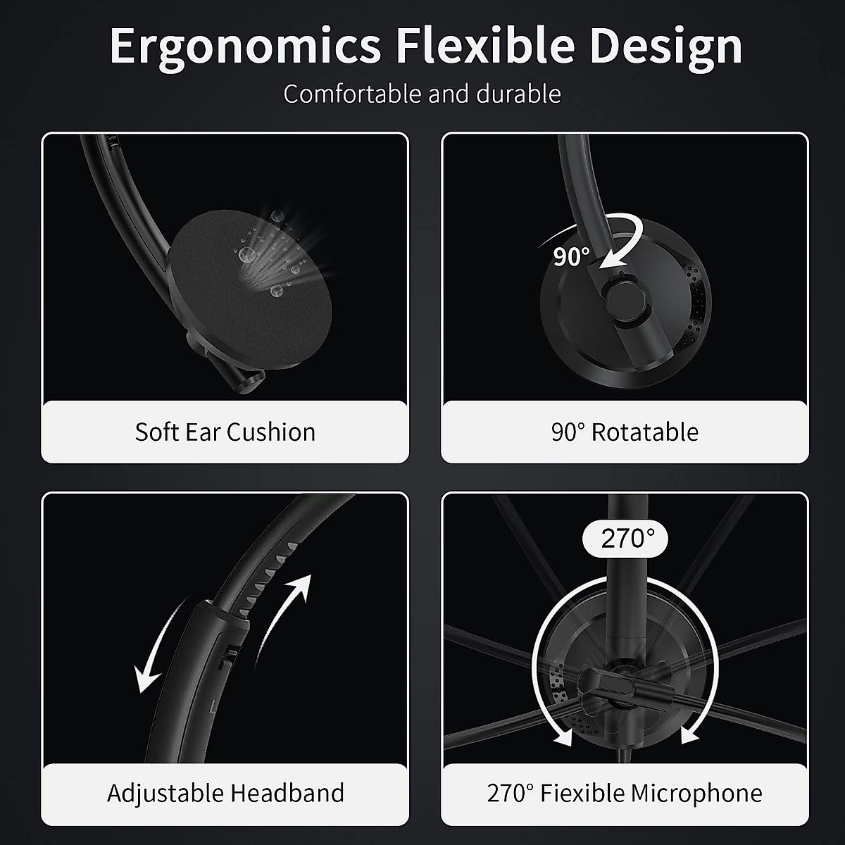 NUBWO HW03 Headset with Microphone for PC，3.5mm Jack，Volume Control，Wired Computer Headset for Zoom Skype,for Office,Business, Call Center