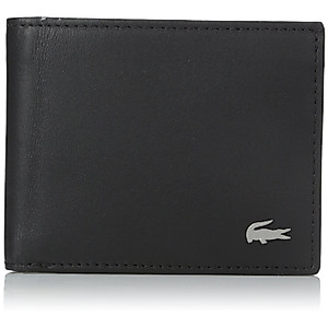 Lacoste mens Lacoste Men's Fitzgerald Leather Billfold With Id Card Holder Wallet, Black, One Size US